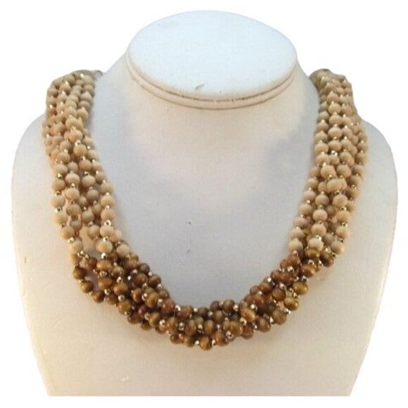 Jewelry | 7 Strand Brown Tan Wood And Goldtone Beaded Necklace | Poshmark